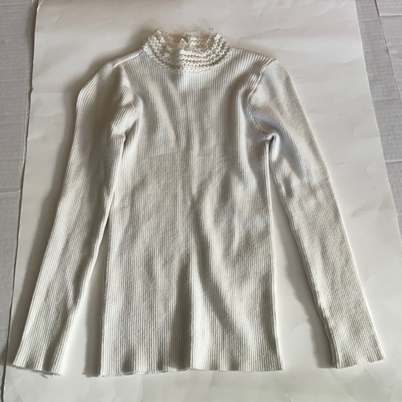 Tops | Off White Ribbed Turtle Neck Lace Neck Size S | Poshmark